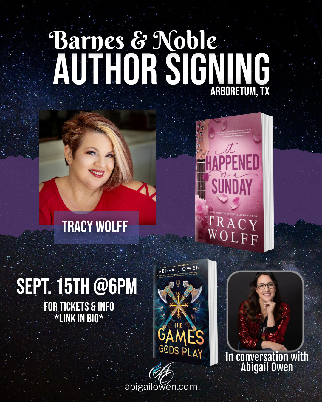 Event: B&N Arboretum with Tracy Wolff – Author Abigail Owen